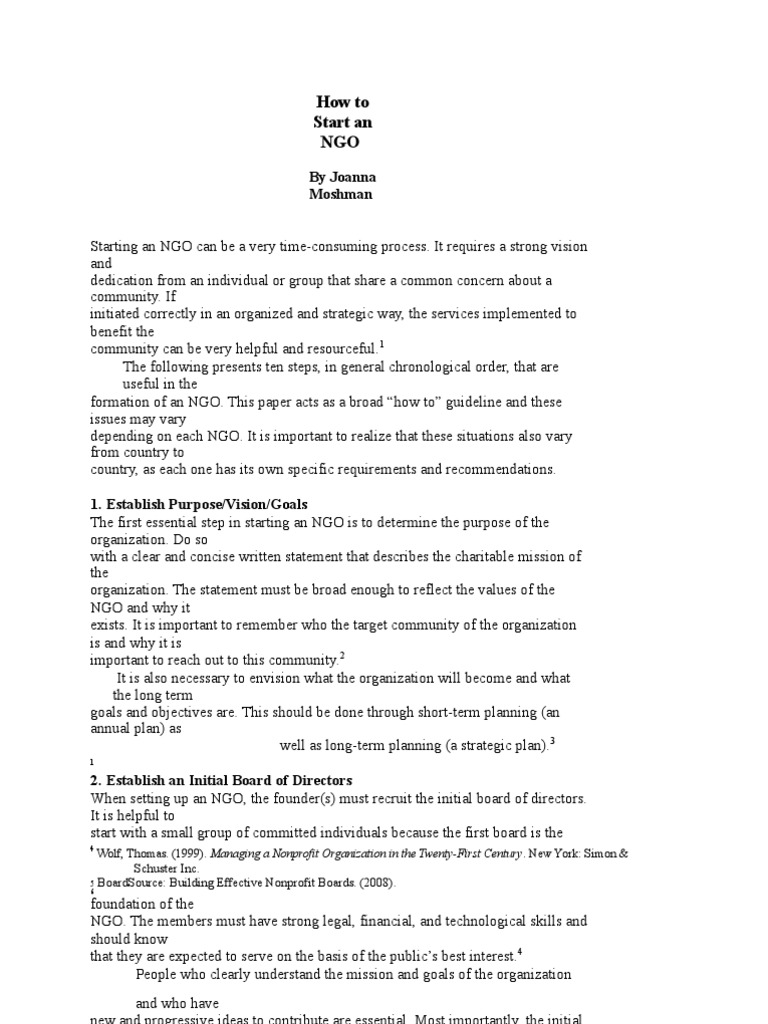 How To Start An NGO | PDF | Non Governmental Organization | Nonprofit ...