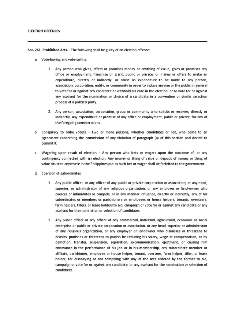 Prohibited Acts Under the Election Offenses | PDF | Crime & Violence ...