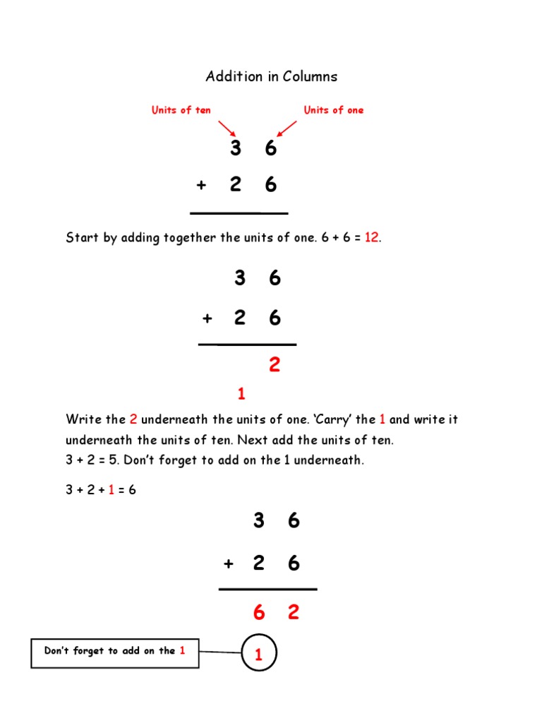 Addition in Columns Explained | PDF