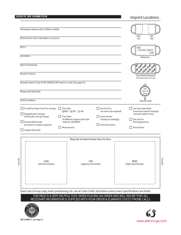 Mug Order Form and Imprint Guide | PDF
