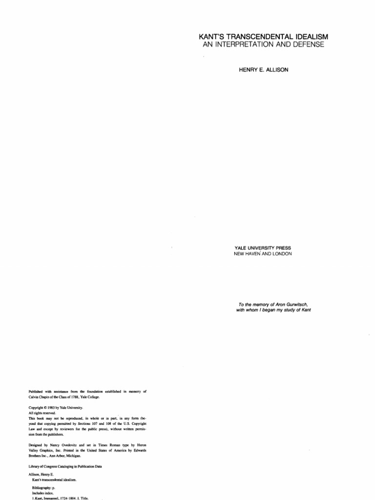 Allison, Henry - Kant's Transcendental Idealism | PDF | Noumenon ...
