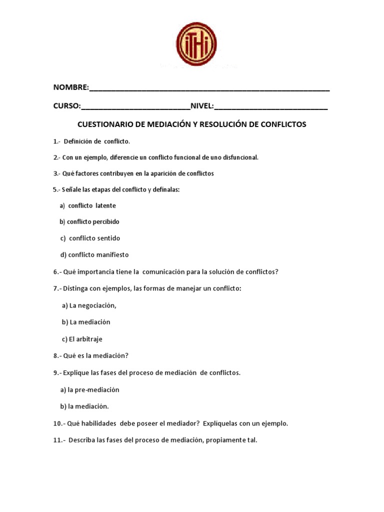 Cuestionario de Mediación y Resolución de Conflictos