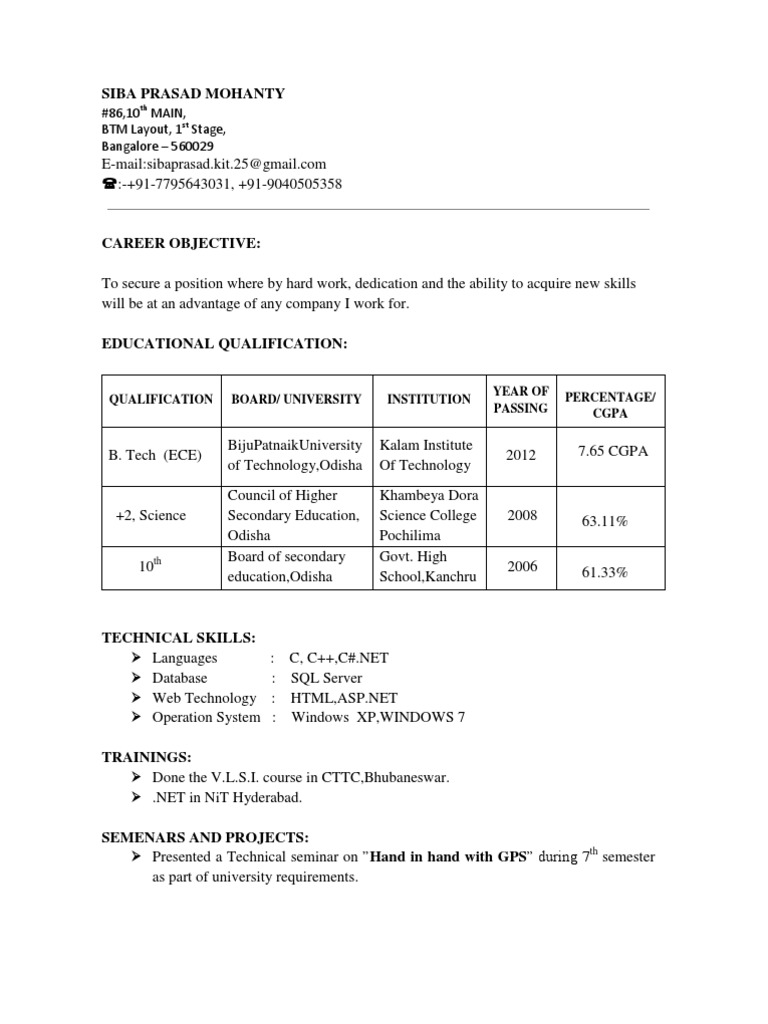 Siba Prasad Mohanty CV | PDF | Microcontroller | Computing