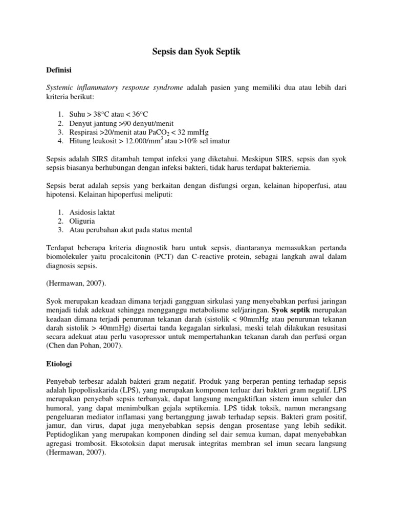 Sepsis dan Syok Septik: Definisi dan Patogenesis | PDF | Pengembangan ...