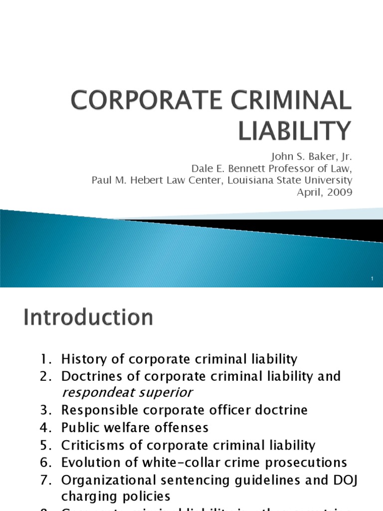 1 Corporate Criminal Liability | Mens Rea | Crimes