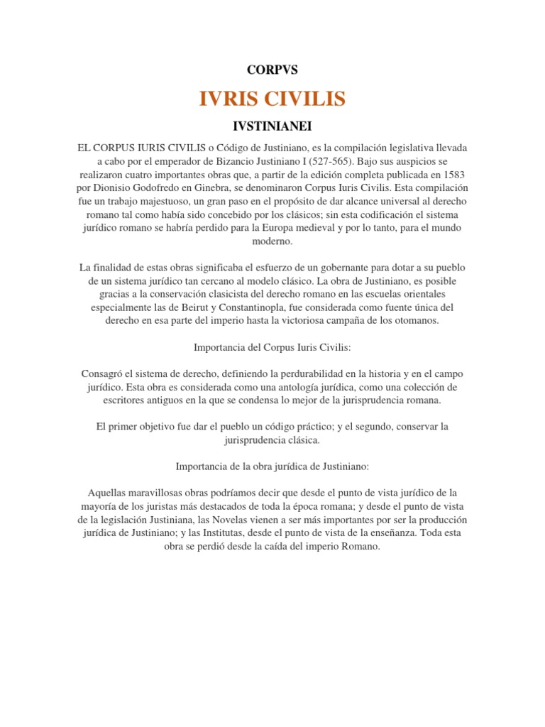 Corpvs Ivris Civilis (Modificado) | PDF | Justiniano I | Ley romana