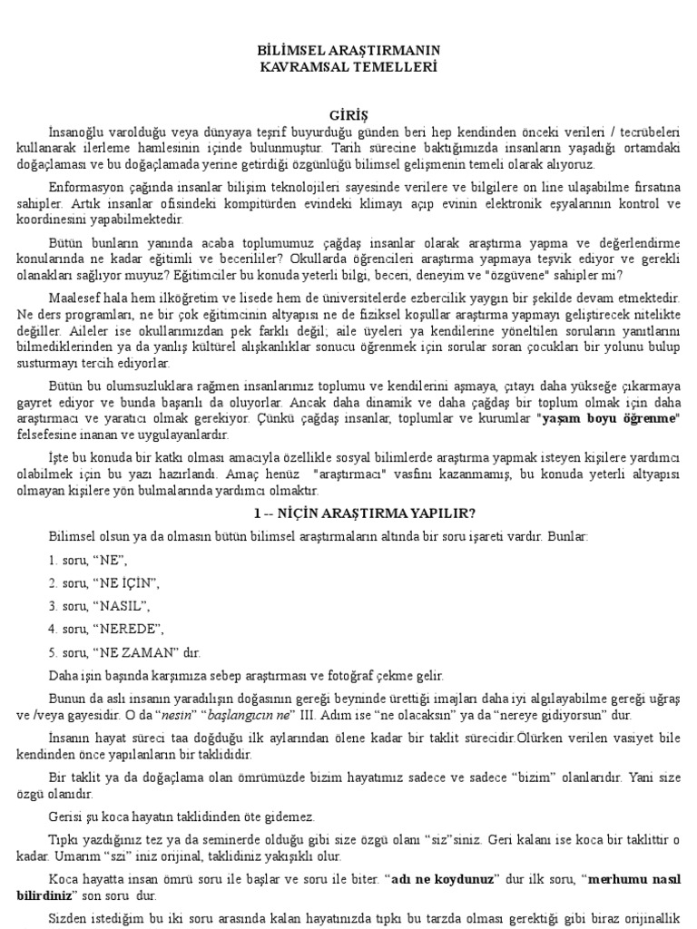 Bilimsel Arastirmanin Kavramsal Temelleri | PDF