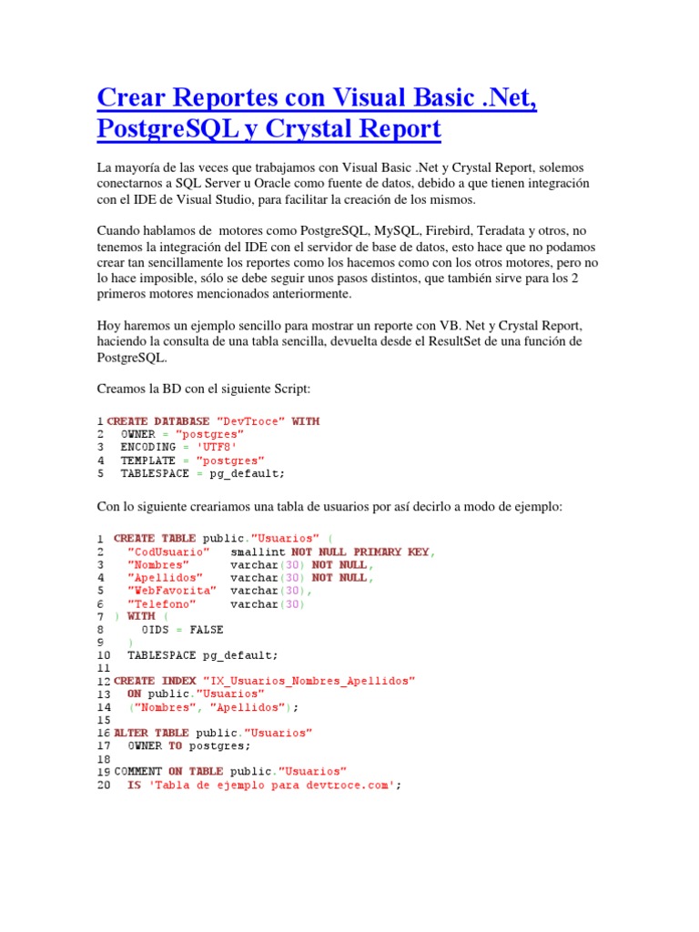 Crear Reportes Con Visual Basic | PDF | Postgre Sql | Áreas de informática
