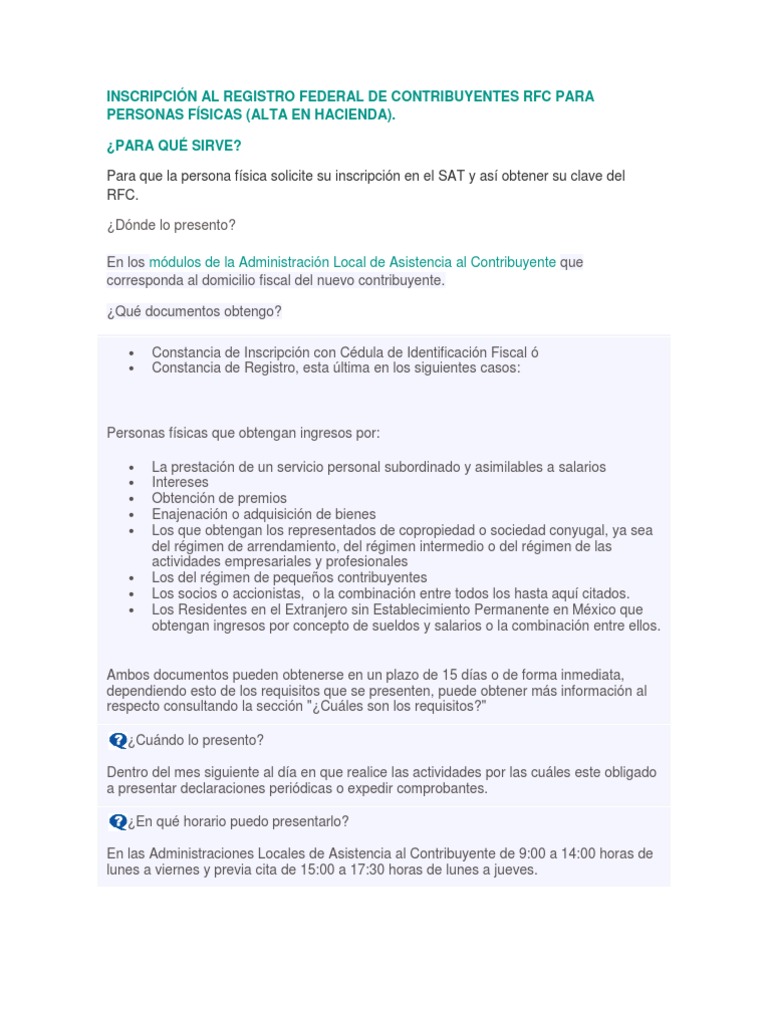 Inscripción Al Registro Federal de Contribuyentes RFC para Personas ...