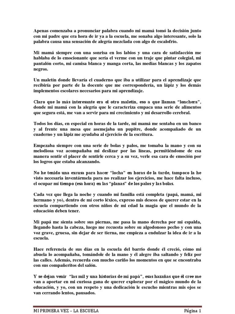 Mi Primera Vez - La Escuela PDF | PDF | Amor | Sueño