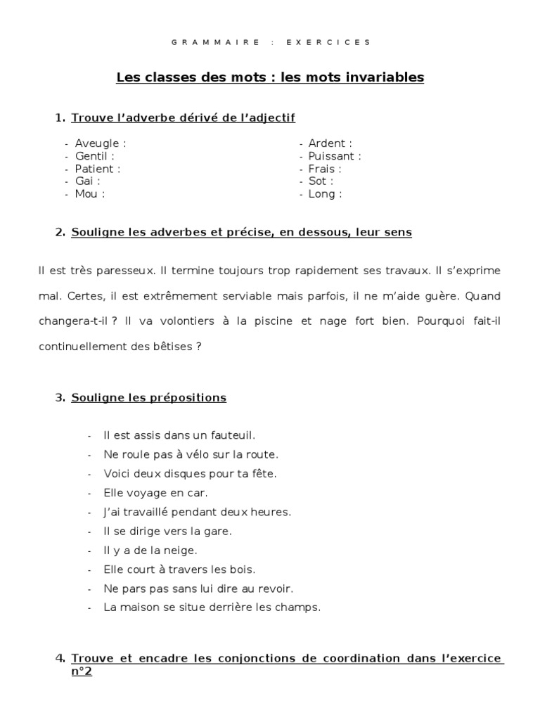 Mots Invariables Exercices | PDF
