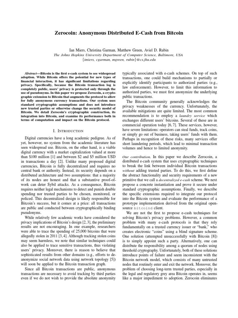 Zerocoin | PDF
