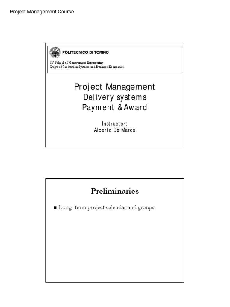 Project Management: Delivery Systems Payment &award | PDF ...