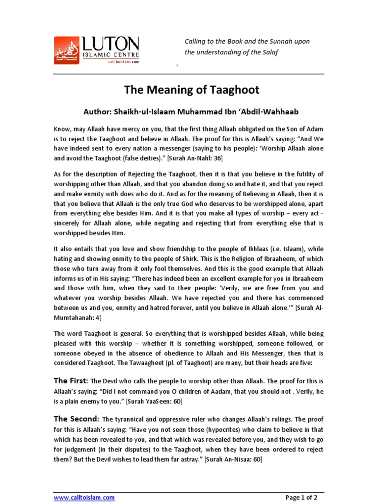 The Meaning of Taaghoot | Download Free PDF | Allah | Worship
