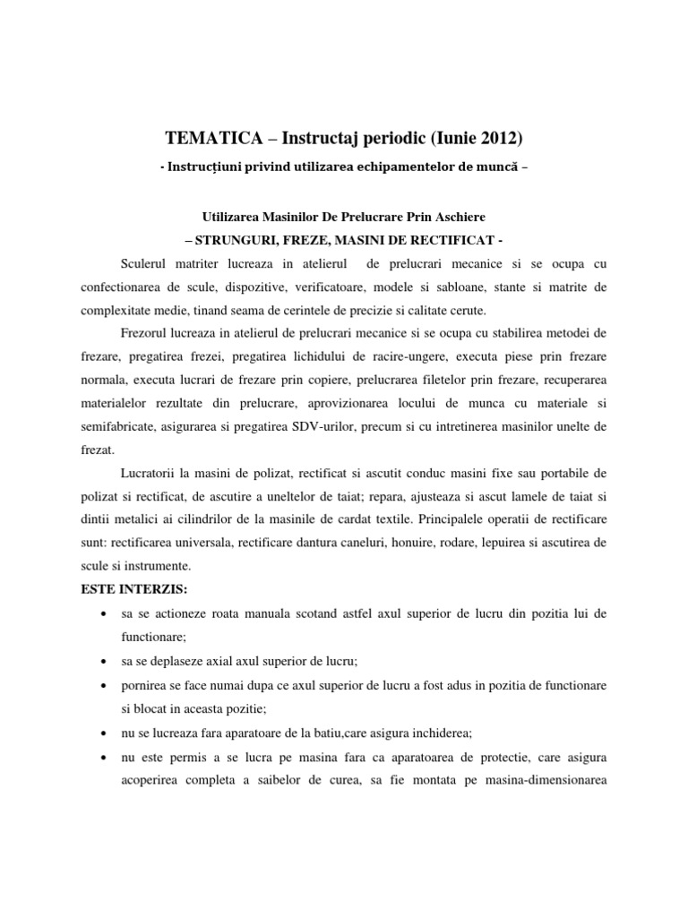 Instructiuni - Echipamente de Lucru | PDF