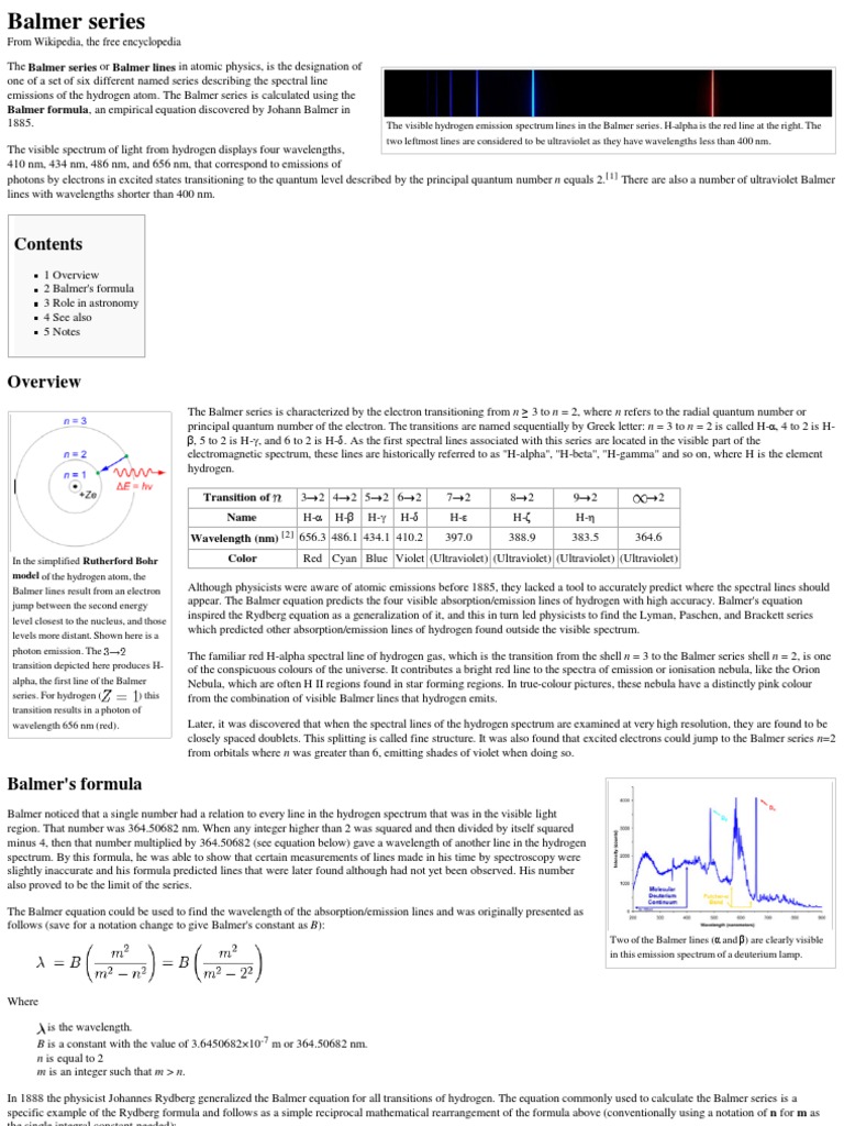 Balmer Series - Wikipedia, The Free Encyclopedia | Astronomy | Science