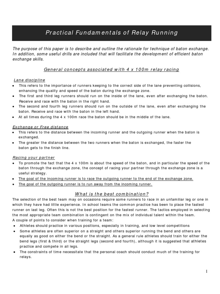 Push Pass Relay Technique | PDF | Track And Field | Sports