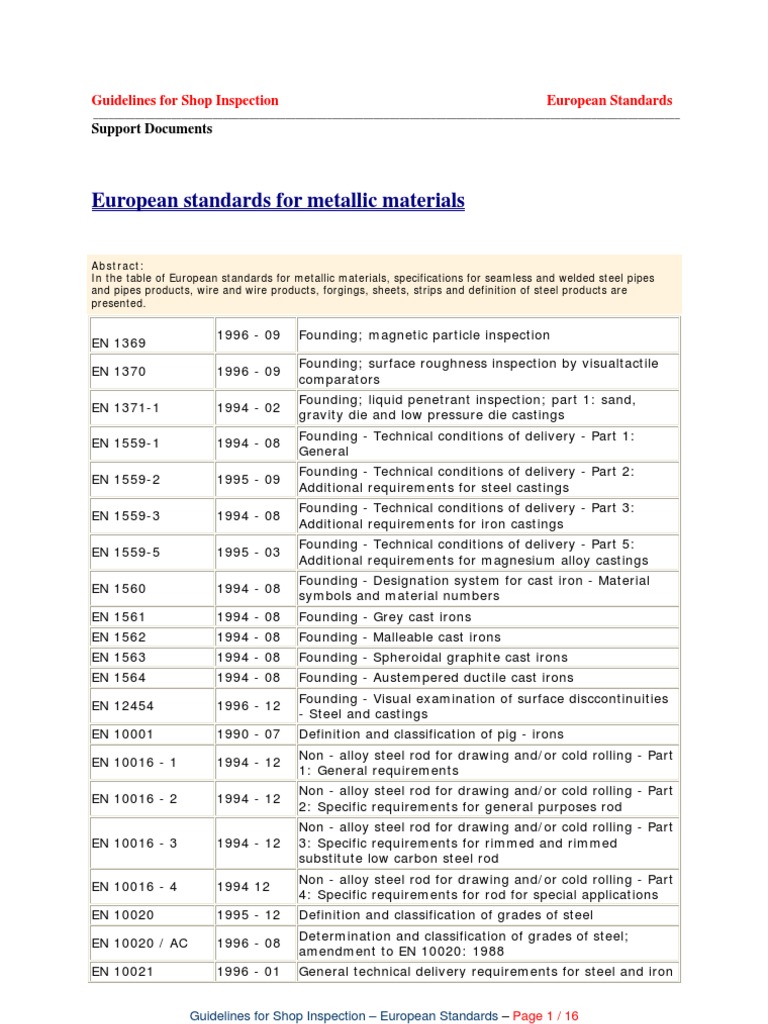European Standards For Metallic Materials | PDF | Structural Steel ...