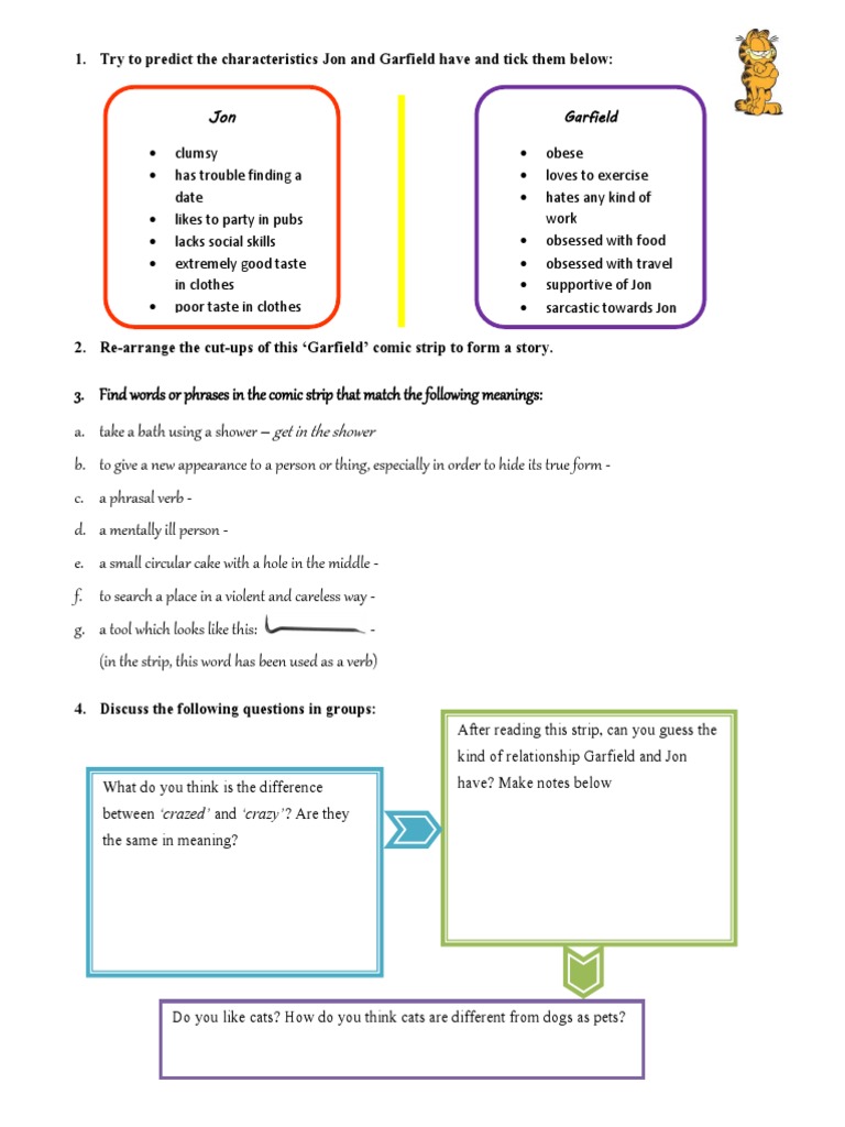 Garfield Worksheet | PDF | Language Arts & Discipline | Wellness