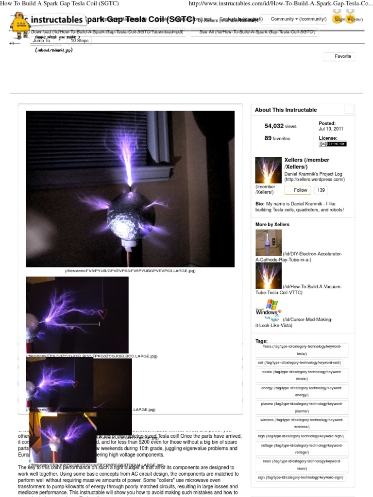 How To Build A Spark Gap Tesla Coil (SGTC) | PDF | Transformer | Components