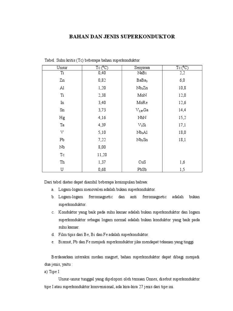 Bahan Dan Jenis Superkonduktor | PDF | Sains & Matematika