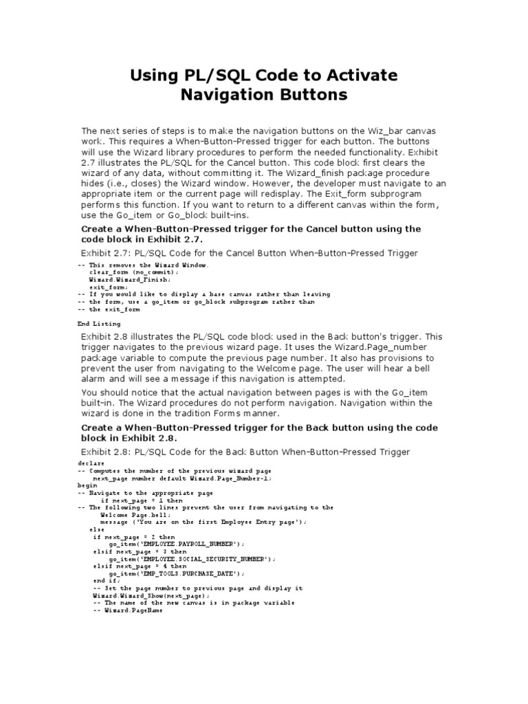 Using PL/SQL Code To Activate Navigation Buttons | PDF | Pl/Sql | Subroutine