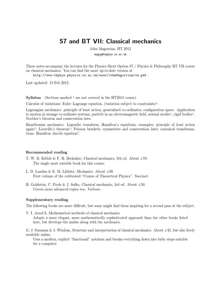 Classical Mechanics | PDF | Lagrangian Mechanics | Hamiltonian Mechanics