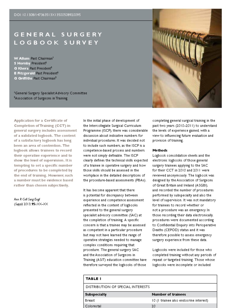 General Surgery Logbook Survey - Royal College of Surgeons of England ...