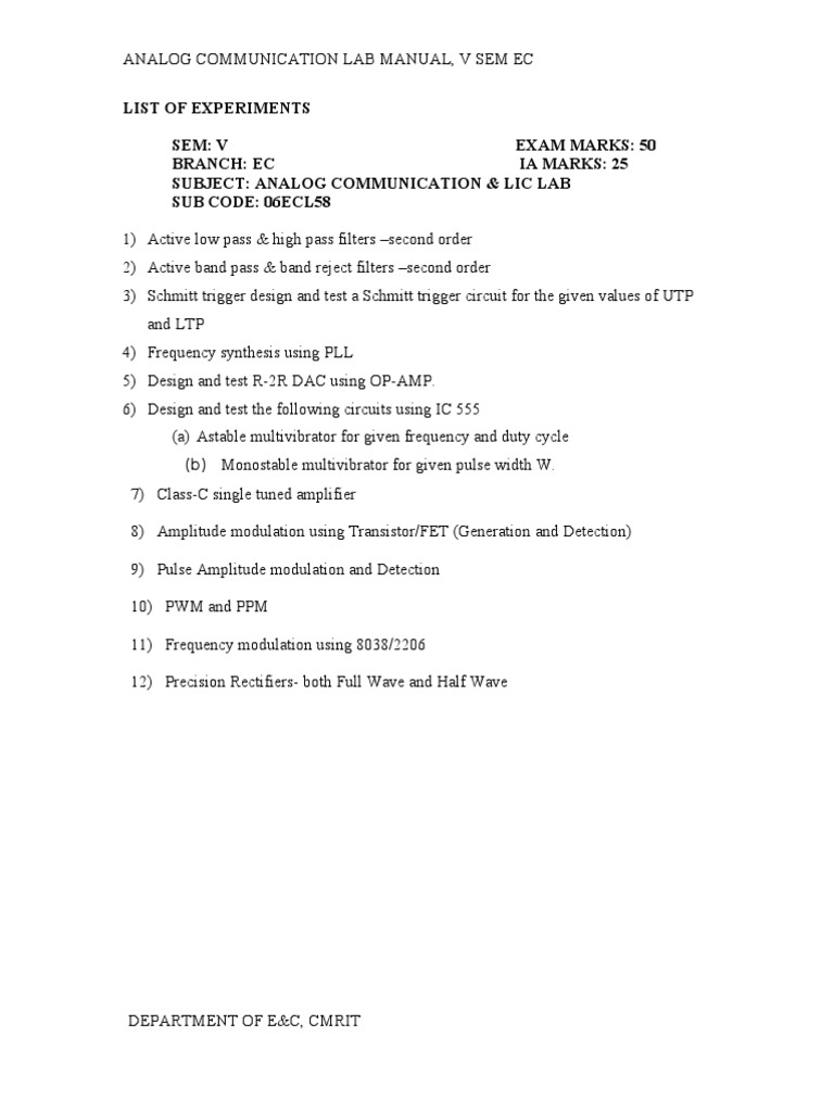 Analog Communication Lab Manual | PDF | Detector (Radio) | Amplifier