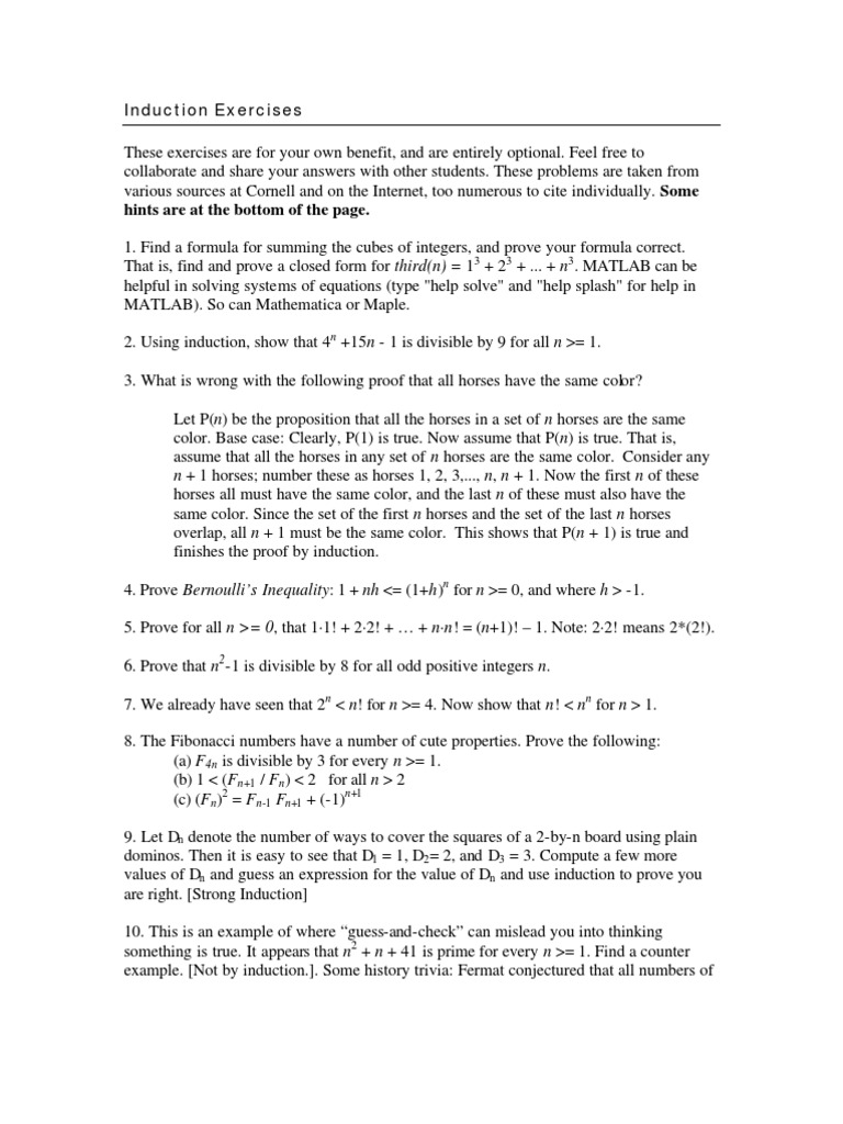 Induction Exercises | PDF | Elementary Mathematics | Mathematical Analysis