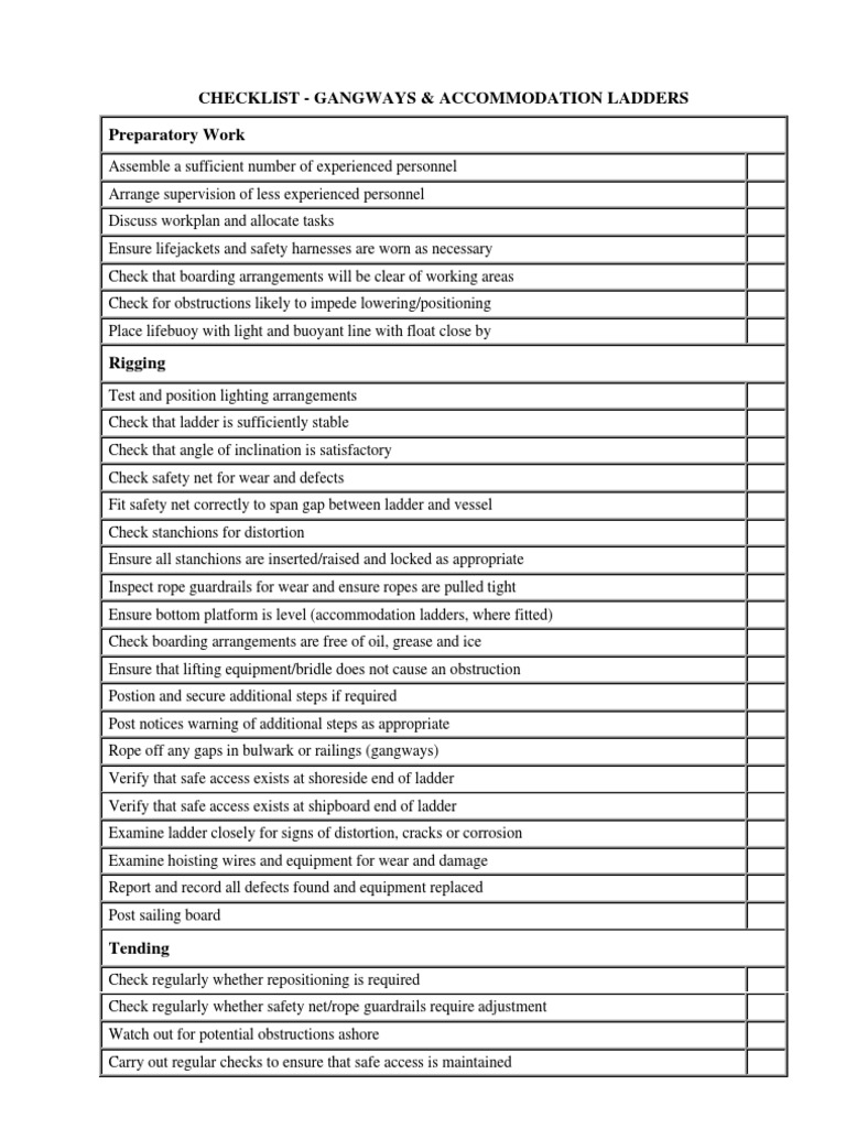Checklist for Ensuring the Safety of Gangways and Accommodation Ladders ...