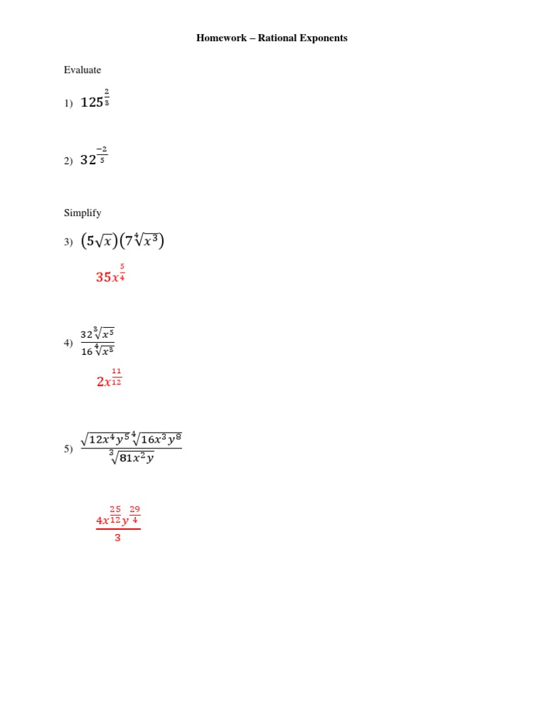 Rational Exponents Homework | PDF