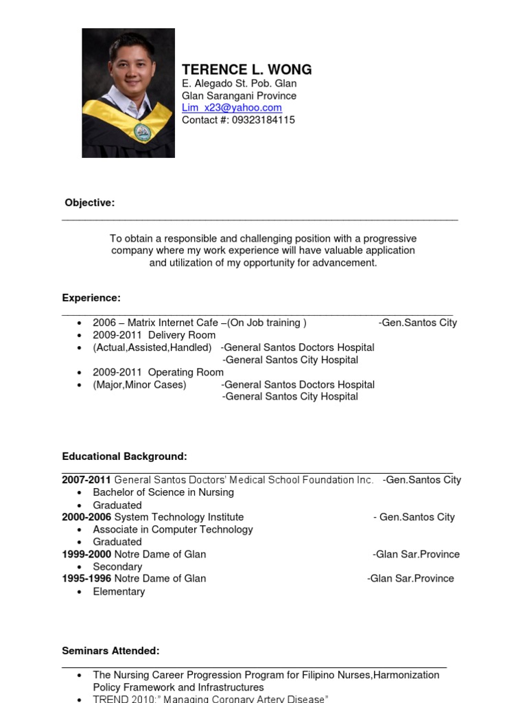 Nursing Resume of Terence L. Wong | PDF | Career & Growth | Business