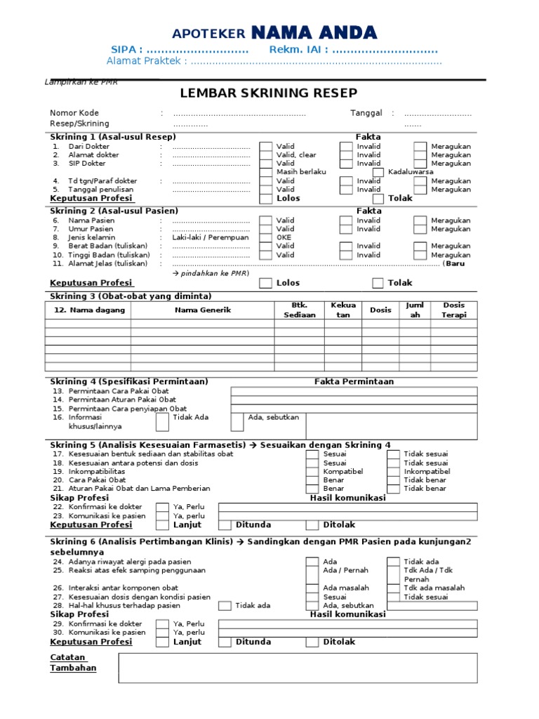 Lembar Skrining Resep1 | PDF