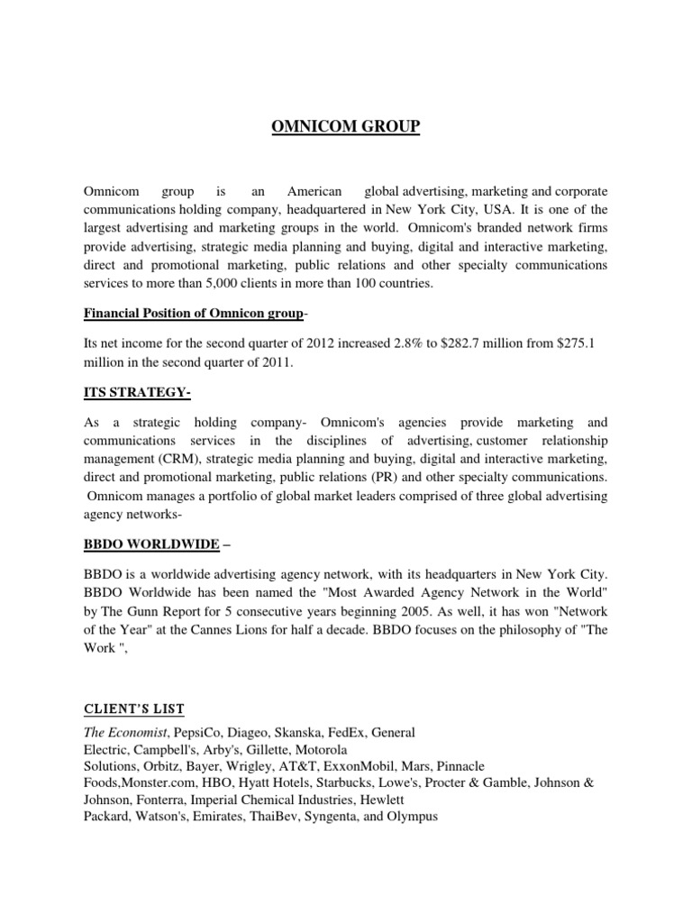 Omnicom Group: Financial Position of Omnicon Group | PDF | Companies | Business