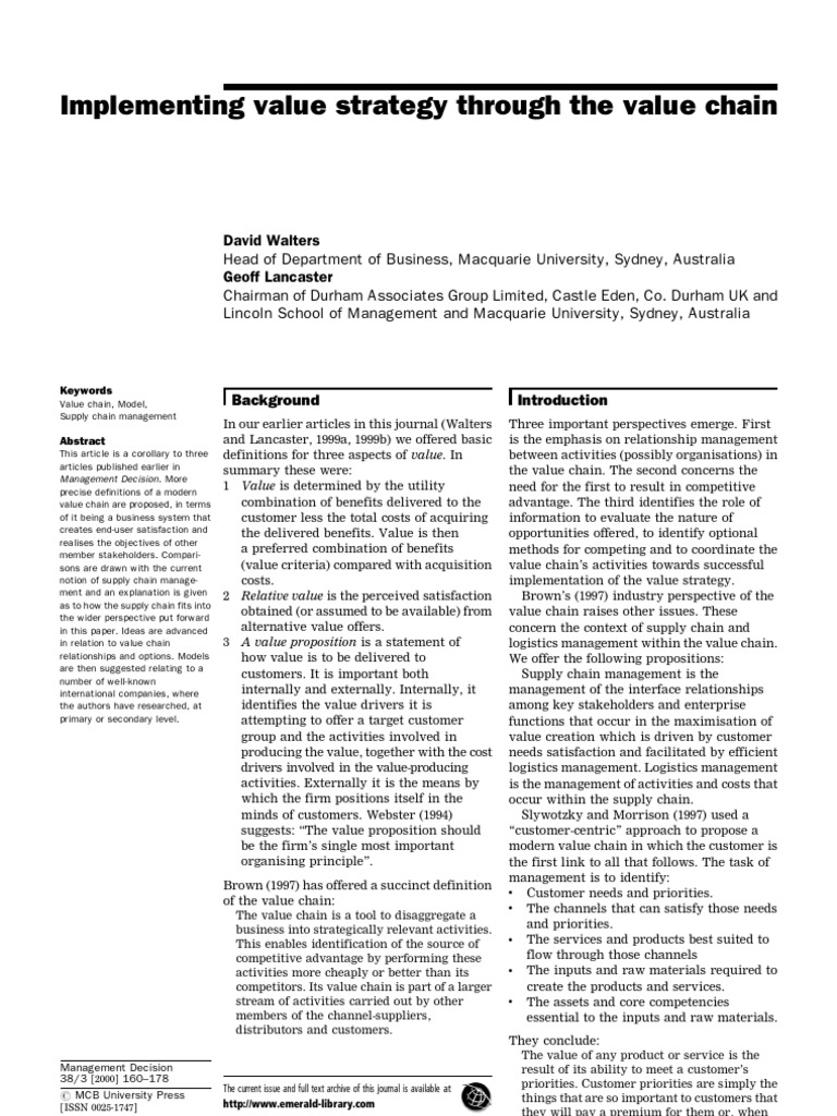 Implementing Value Strategy Through The Value Chain | Download Free PDF ...