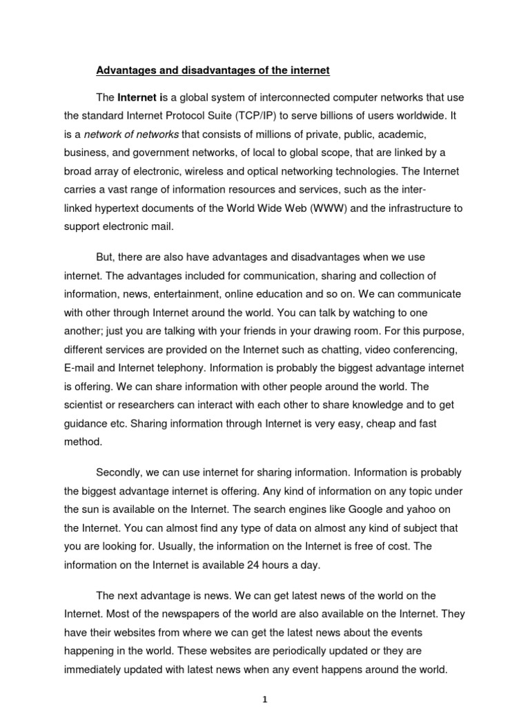 Advantages and Disadvantages of The Internet | PDF | Internet ...