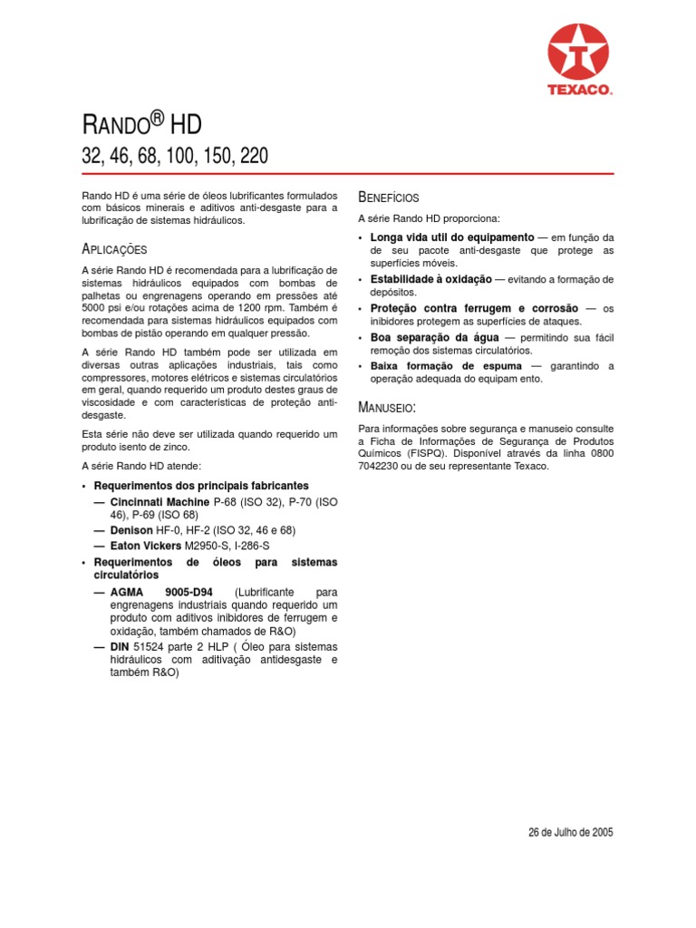 Rando HD 32, 46, 68, 100, 150, 220 | Download grátis PDF | Óleo de ...