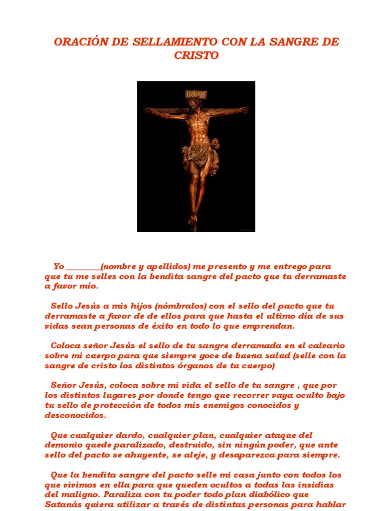 Oración de Sellamiento Con La Sangre de Cristo | PDF Oración de Sellamiento Con La Sangre de Cristo | PDF