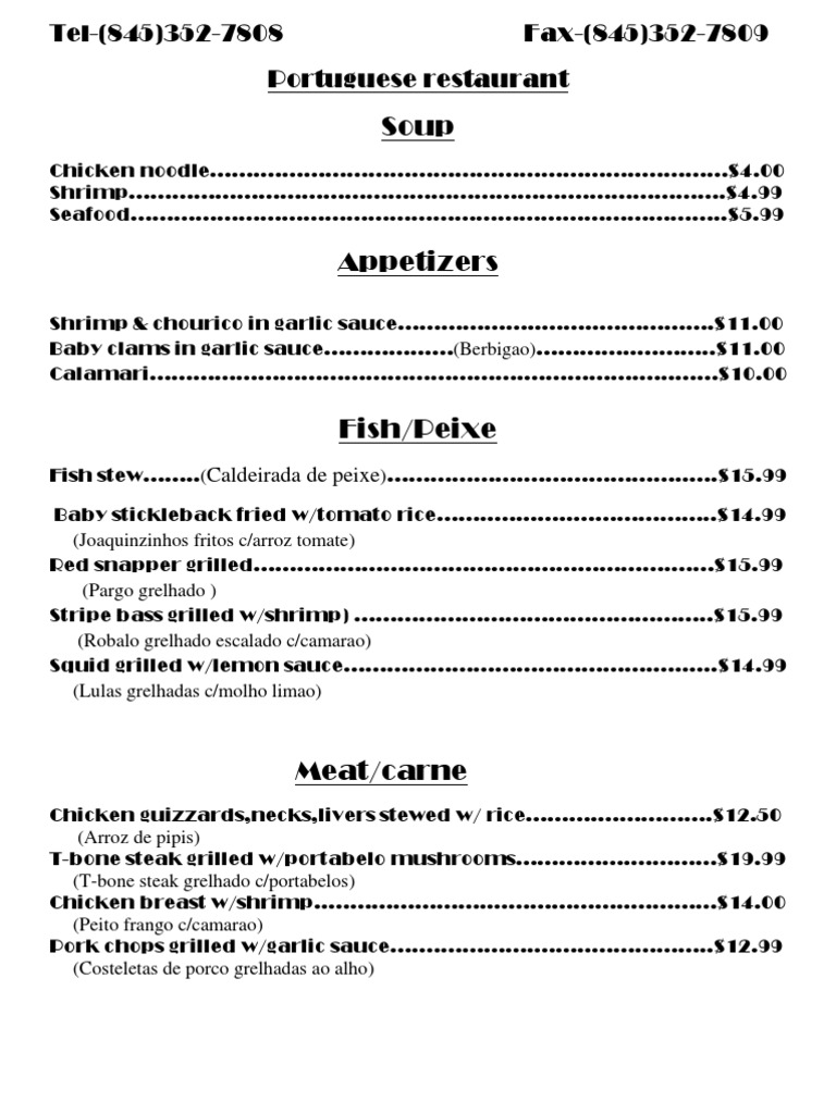 Portuguese Restaurant Menu Highlights | PDF