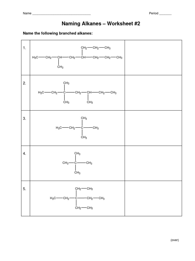 Naming Branched Alkanes Worksheet #2 | PDF