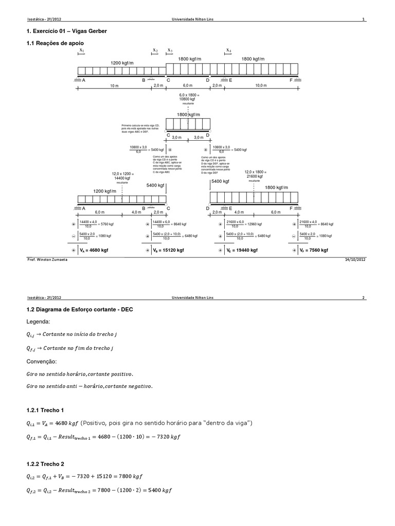 Exercício Viga Gerber | Download grátis PDF | Equações | Física ... Exercício Viga Gerber | Download grátis PDF | Equações | Física ...