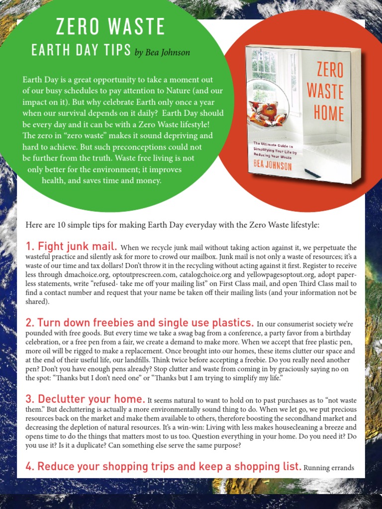 Zero Waste Earth Day Tips by Bea Johnson | PDF | Compost | Scrap