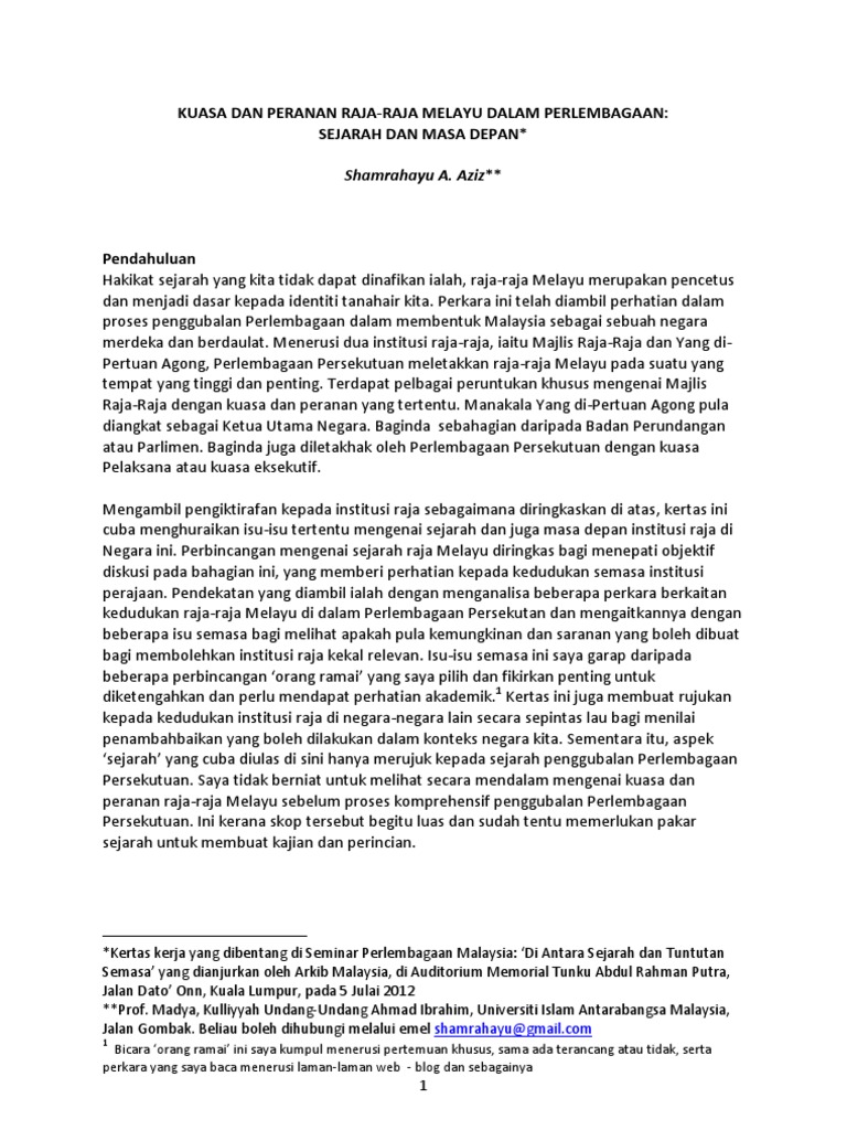 Kuasa Dan Peranan Raja-Raja Melayu Dalam Perlembagaan (Edited) | PDF