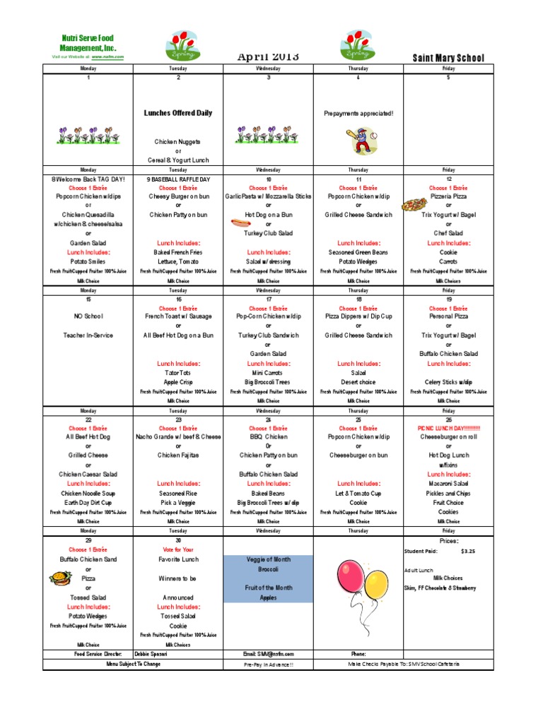April Lunch Menu | PDF | Lunch | Salad