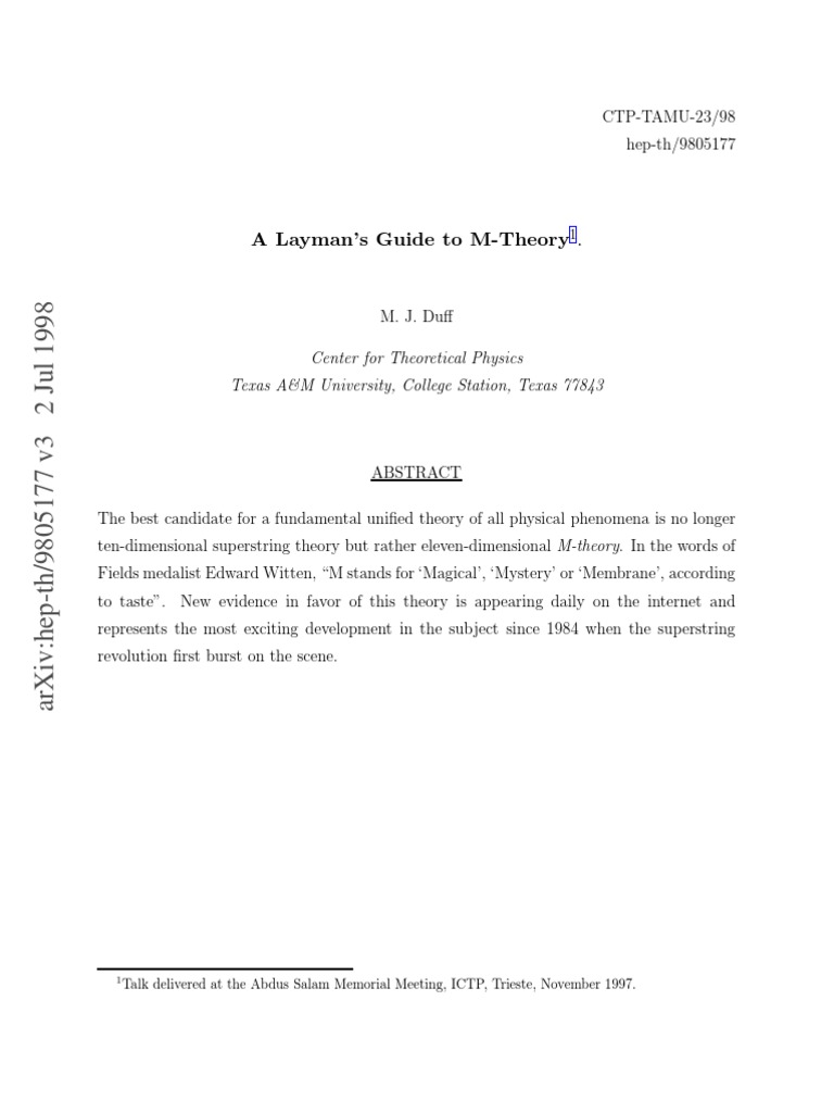 Laymans Guide To M-Theory (JNL Article) - M. Duff (1998) WW PDF | PDF ...
