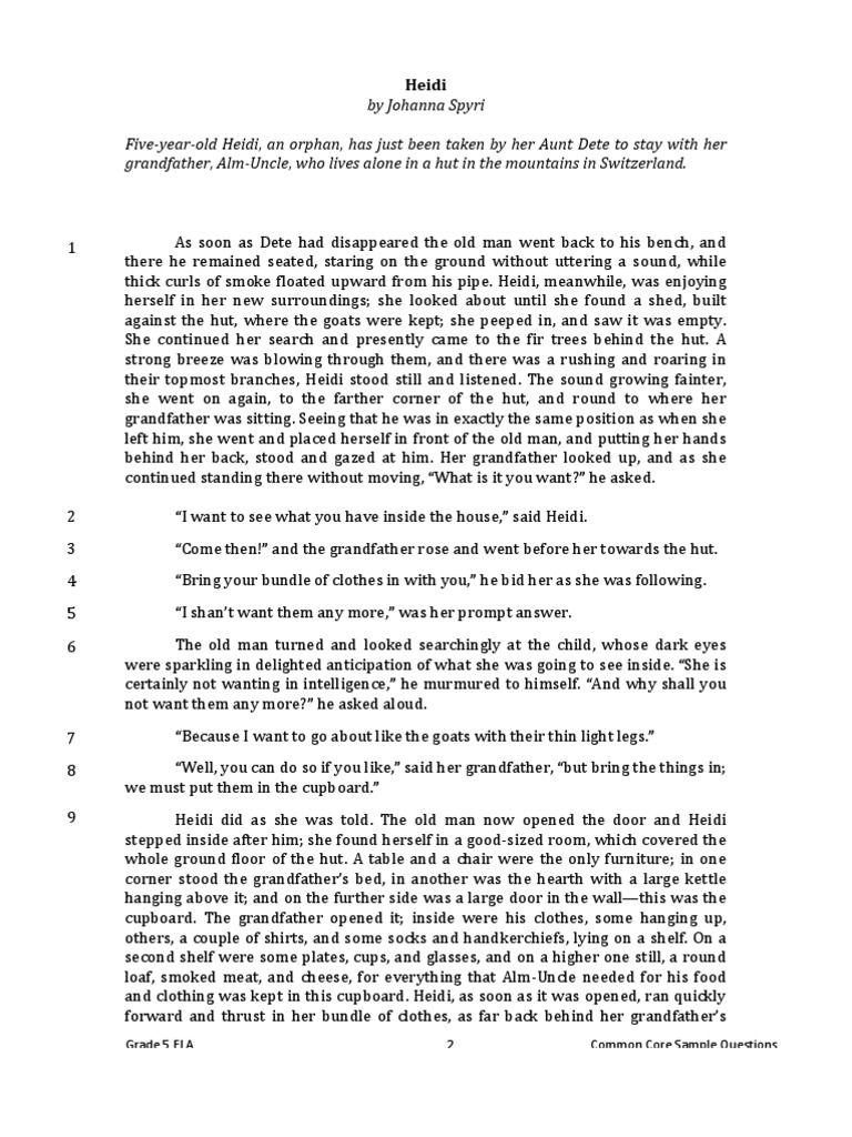 5th Grade Sample ELA Question | PDF | Heidi | Narration