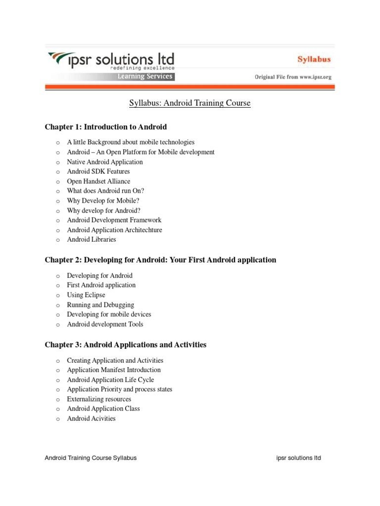 Android Syllabus Pdf Short Message Service Android Operating System