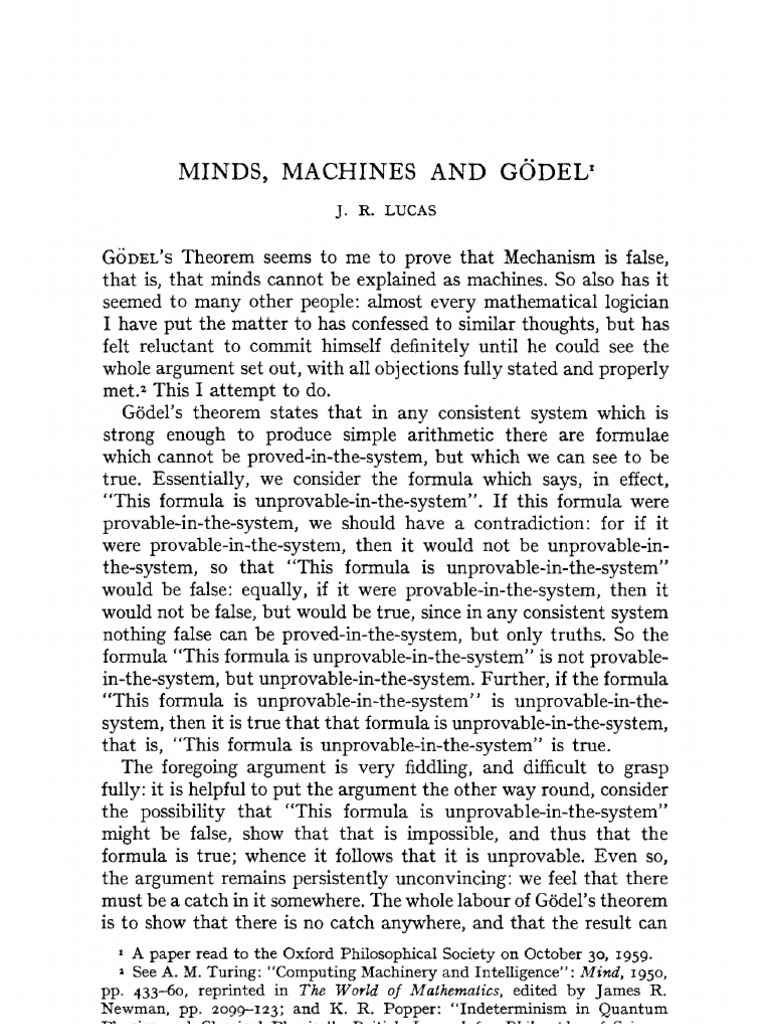 Minds, Machines and Godel: Why Mechanism is False and the Mind Cannot ...