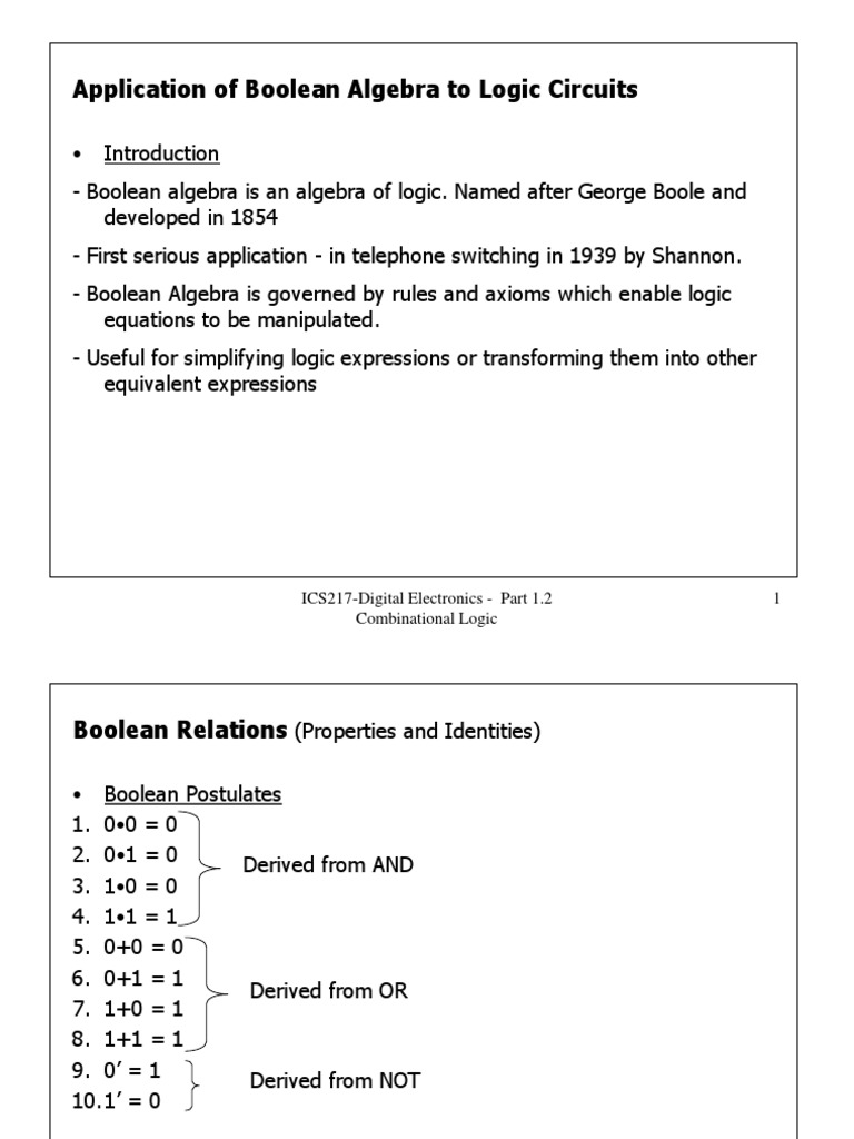 Boolean Algebra in Logic Circuits | PDF | Boolean Algebra | Teaching ...